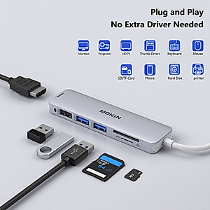 USB C Hub HDMI Adapter for MacBook Pro 2019/2018/2017, MOKiN 5 in 1 Dongle USB-C to HDMI, Sd/TF Card Reader and 2 Ports USB 3.0