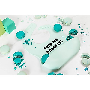 DAISY FRILLS Silicone Baby Bib Infant Toddler Feeding | Funny Humorous Gift Feed Me Damn It | Waterproof, Durable, Adjustable, Soft!…