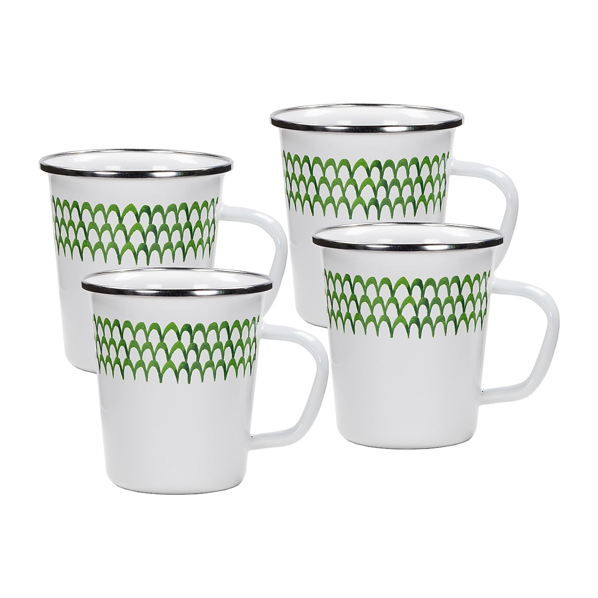 Golden Rabbit Enamelware - Set of 4-16oz Latte Mugs (Green Scallop)