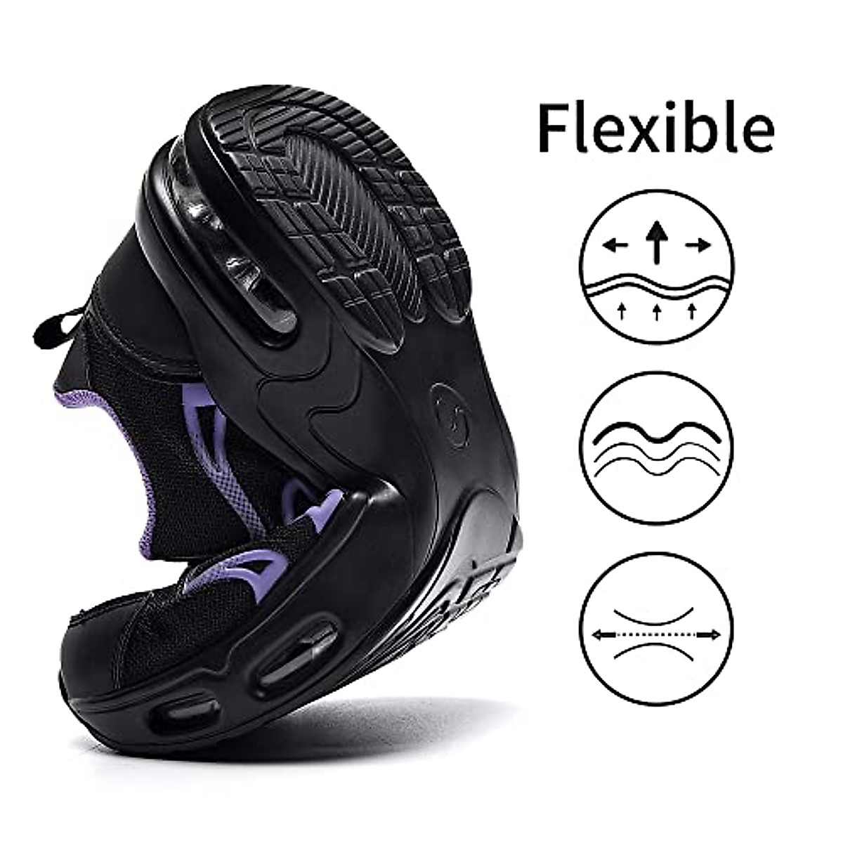 B BEASUR Air Shoes for Women Athletic Sports Workout Gym Tennis Running Sneakers Size 9 - Black/Purple