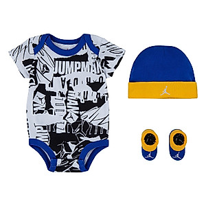 Jordan Baby Boys Bodysuit, Bootie and Hat 3 Piece Set (White(NJ0454-001)/B_Yellow, 0-6 Months)