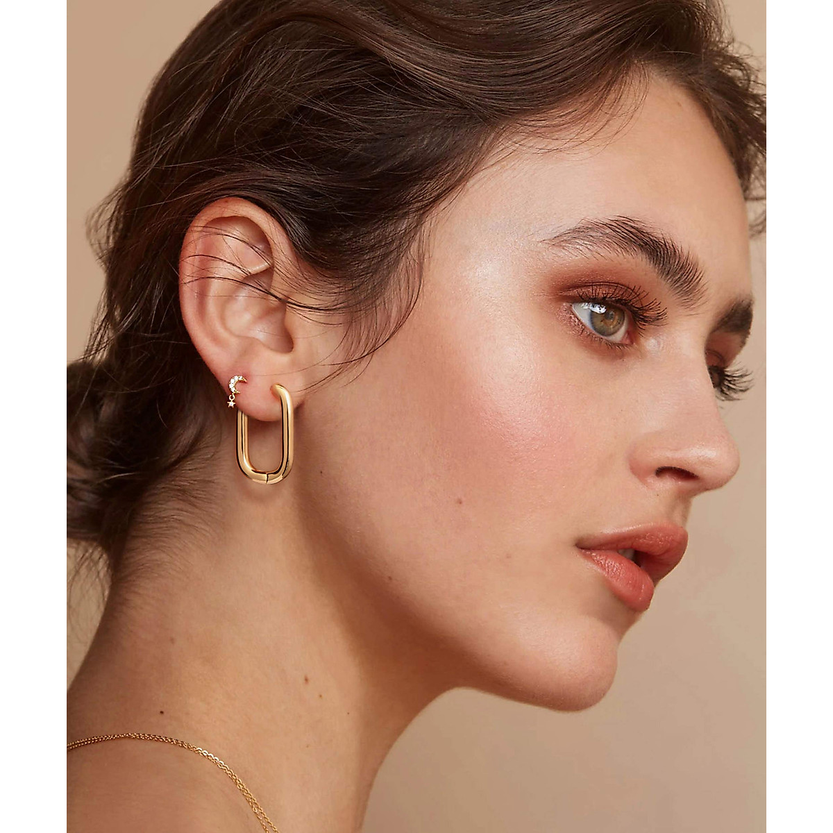 PEARLADA 18K Gold Oval Huggie Hoop Earrings for Women Chunky Tube Leverback Earrings Dainty Minimalist Jewelry Christmas Gift Fashion Rounded Rectangle Endless Hoop Earrings