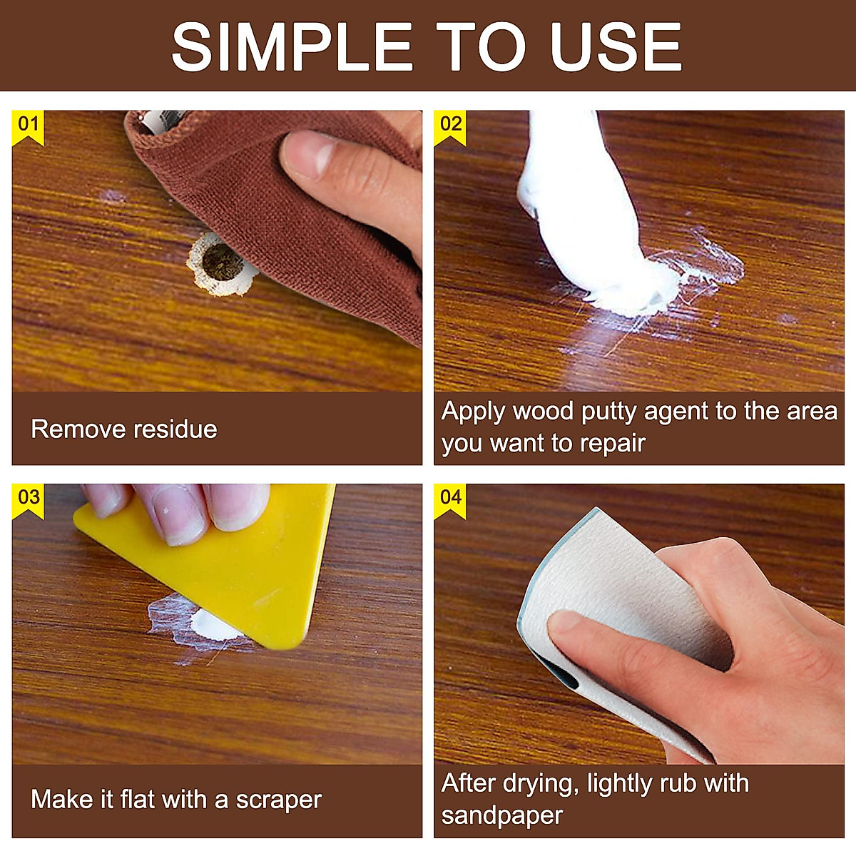 SEISSO Wood Putty, Water-Based Wood Filler, White Wood Putty for Trim, Wood Filler Paintable, Stainable, Wood Furniture Repair kit - Restore Wooden Table, Cabinet, Floors, Door