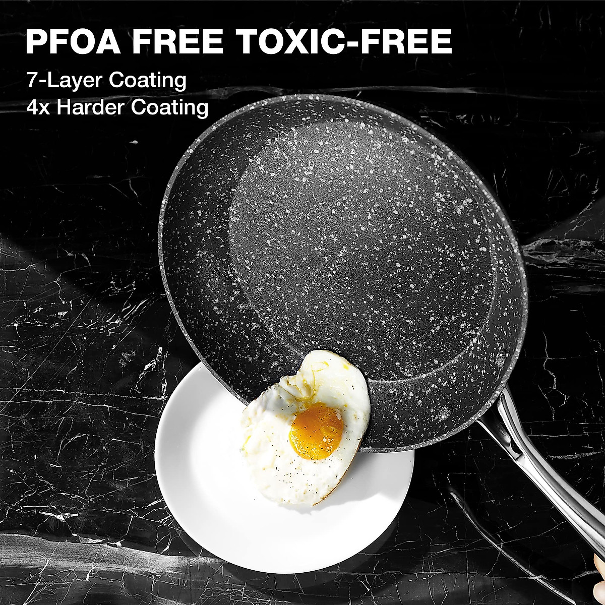 HLAFRG 8 Inch Frying Pan with Lid, Black Granite Skillet, Non Toxic PFOA Free, Even Heating and Less Oil,8 Inch Omelet Pan with Heat-Resistant Handle,Suitable for All Stove, Oven Safe