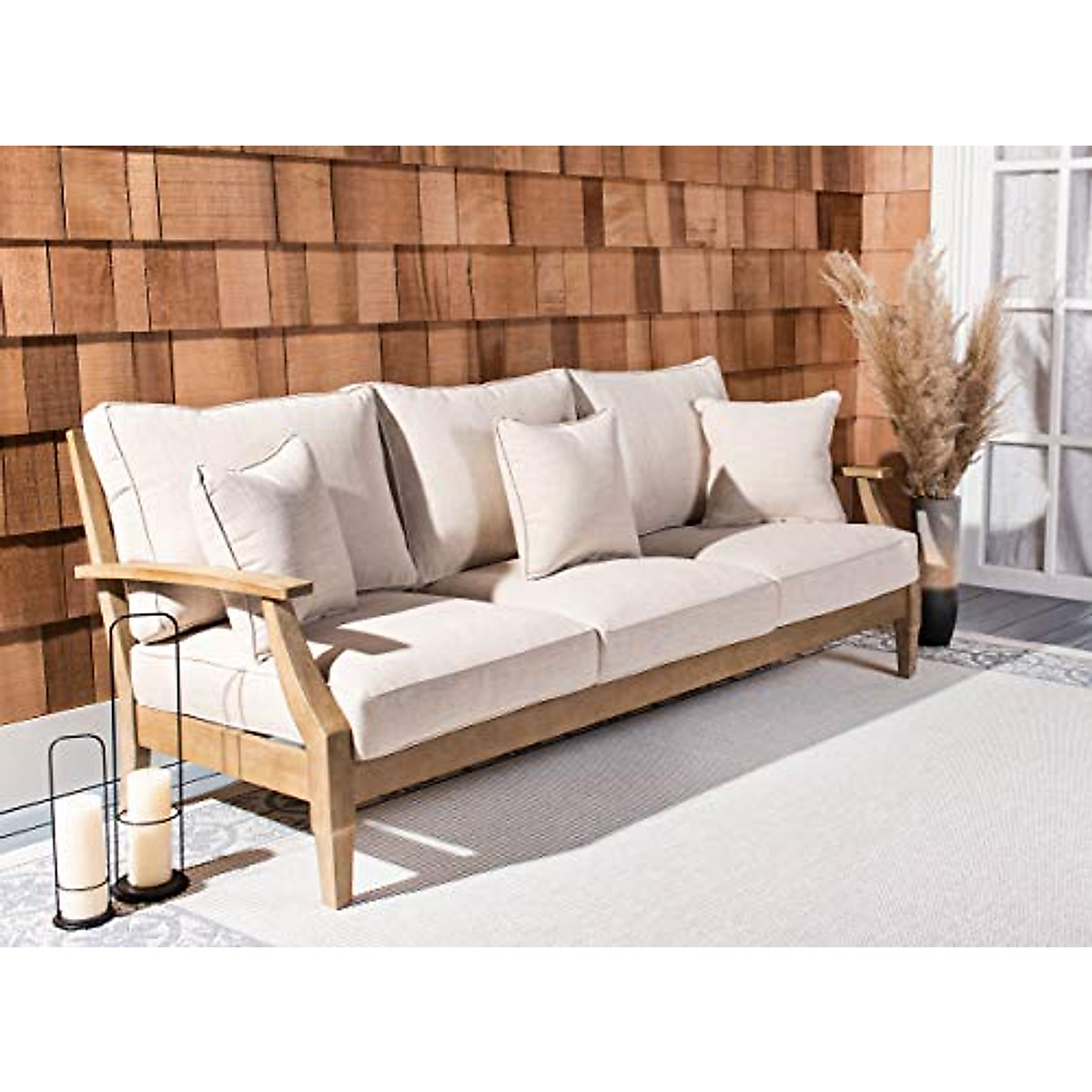 SAFAVIEH Couture Patio Martinique Natural and White Wood Outdoor Sofa, Natural/White