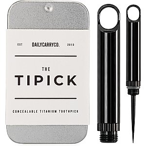 DAILYCARRYCO. TiPick Titanium Toothpick Keychain Holder - Portable Metal Travel Toothpick - Reusable EDC Micro Toothpick - Compact & Convenient - Carry On-the-Go - Titanium Construction, Black