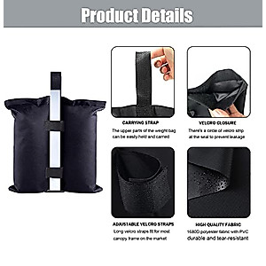 SCOCANOPY Weight Bags for Pop up Canopy Tent Gazebo, Leg Canopy Weights Sand Bags for Instant Outdoor Sun Shelter Canopy Patio Umbrella,4-Pack (Black)