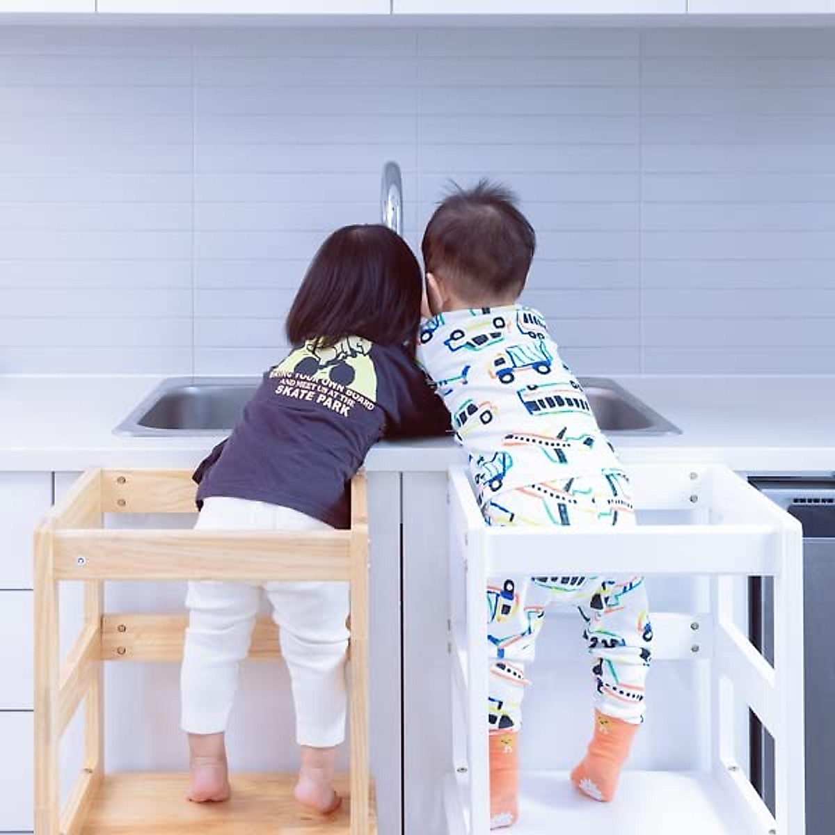 Popin Lover Kitchen Step Stool for Kids and Toddlers with Safety Rail, Kids Step Stool Standing Tower Stool for Bathroom& Kitchen