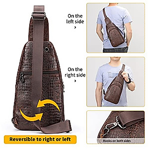NIUCUNZH Sling Backpack,Small Crossbody Bag Crocodile Leather One Shoulder Sling Bags Travel Chest Pack Brown