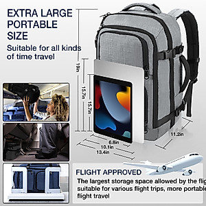 Dinictis 40L Travel Laptop Backpack for Men Women, Fit 17 Inch Notebook, Carry on Flight Approved Suitcase Backpack, Water Resistant Weekender Overnight Daypack, Grey