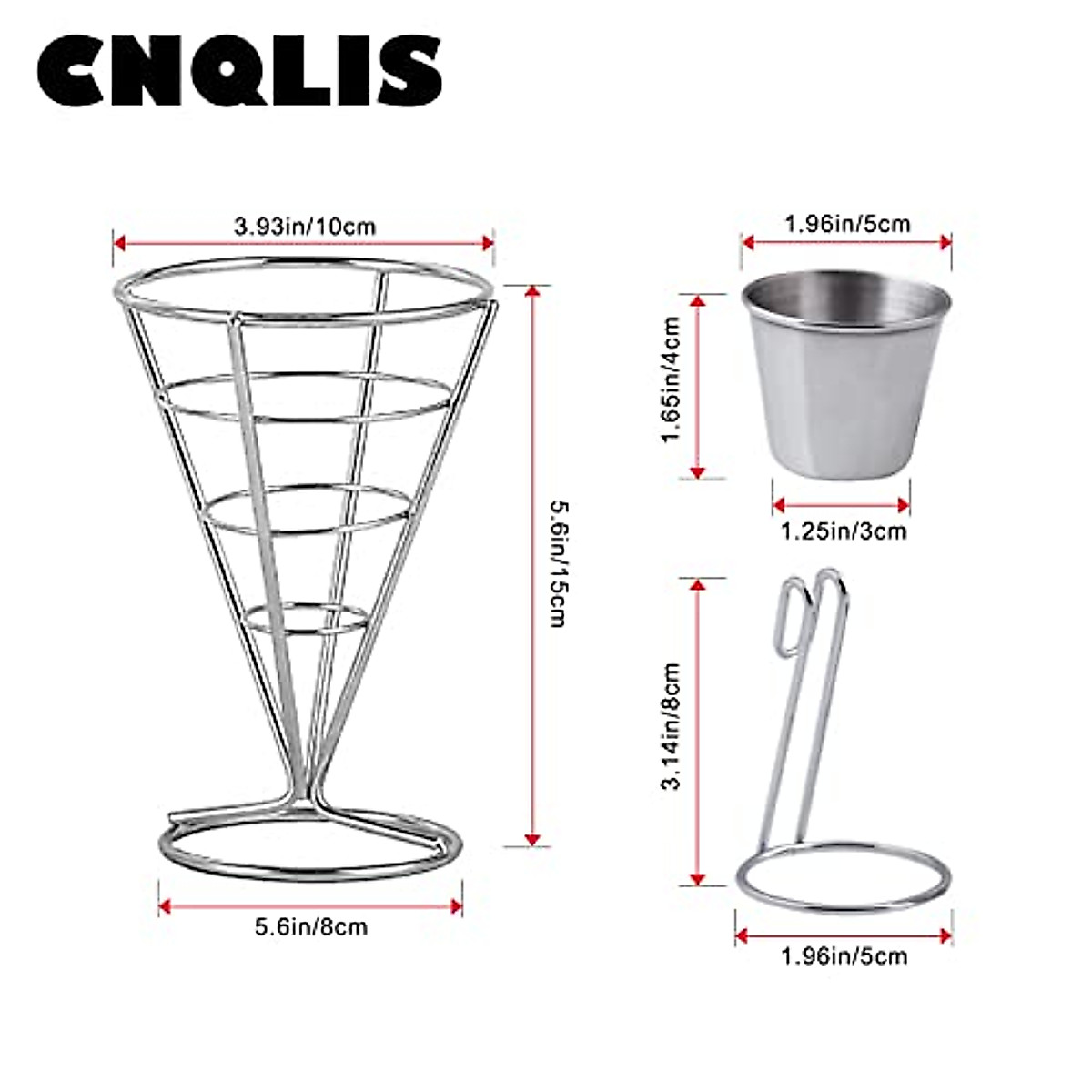 CNQLIS 4Pcs French Fry Holder French Cone French Fries Basket with Sauce Cup Metal Wire French Fry Holder for Food Ice Cream Holder/Buffet Dinner/Home Parties