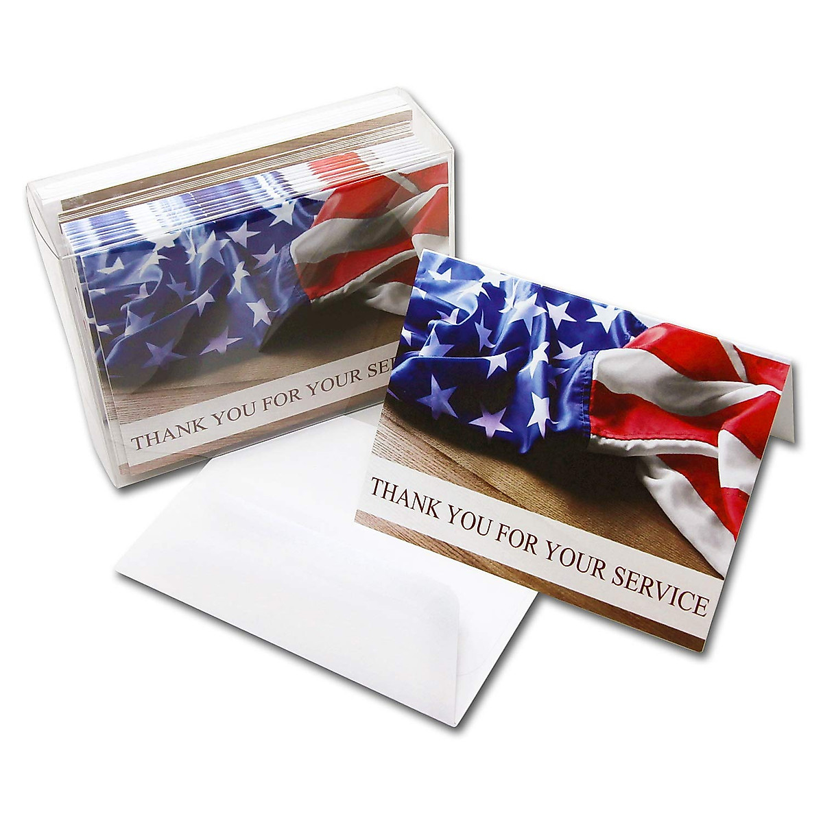 Small World Greetings American Flag Thank You For Your Service Cards 24 Count - Blank Inside with White Envelopes - Patriotic - Veteran's Day - Military - A2 Size (5.5" x 4.25")