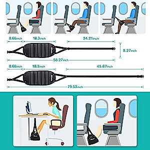 Airplane Foot Hammock | Adjustable Travel Footrest with Memory Foam | Portable Footrest Under Desk for Work Or Travel Relaxation | Comfortable Flight Carry-on Foot Rest - Black