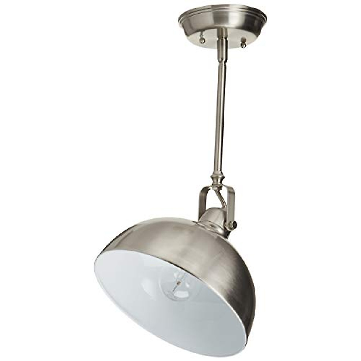 CANARM IPL222B01BN Polo 1 Light 9" Rod Pendant, Brushed Nickel with Painted White Interior, Silver