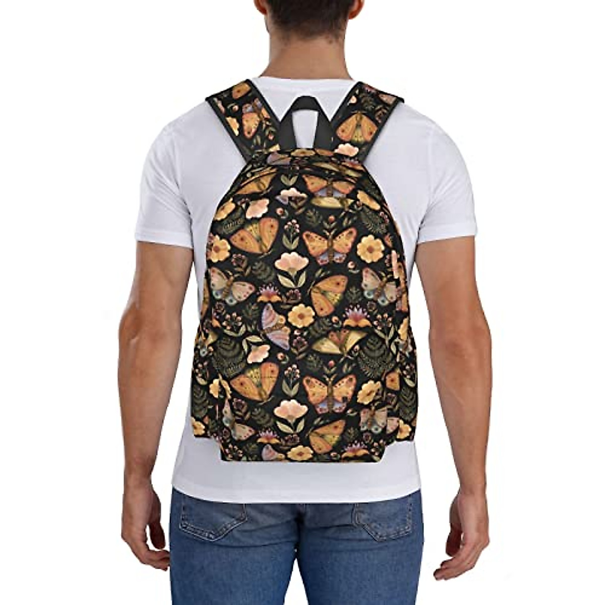 FREEHOTU Moth Butterfly Witchy Backpack For Men Women With Adjustable Padded Shoulder Straps Daypack For College Travel