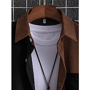 Milumia Men's Casual Button Up Shirt Pocket Short Sleeve Colorblock Blouse Tops Black and Brown Large