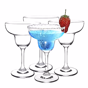 JEKOSEN Crystal Margarita Cocktail Glasses 9 Ounce Set of 4 Premium Strong Lead-Free Clear Party Drinking Glasses