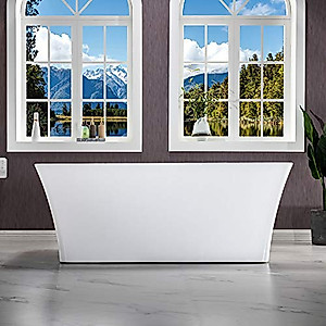 WOODBRIDGE 59" Freestanding Acylic Soaking Bathtub with White, Drain and Overflow inBrushed, BTA1509-B/N-Drain &O + Pillow, with Brushed Nickel Drian