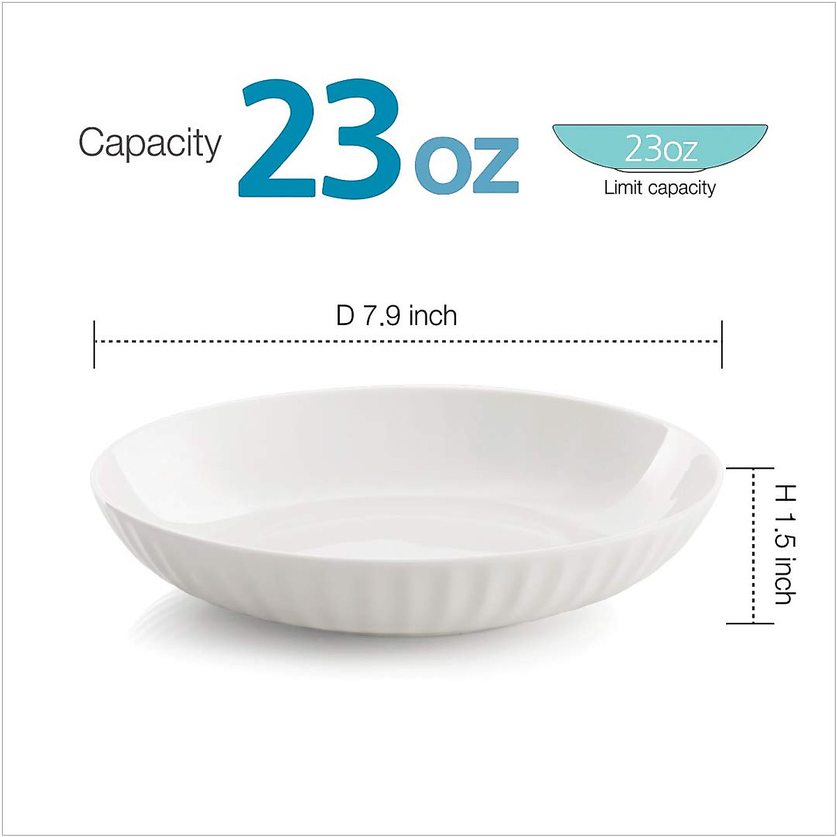 ZEN Pleats Porcelain Salad Pasta Bowls 23oz Set of 6 (White)