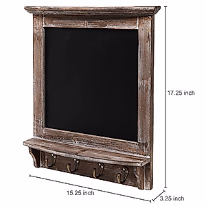 MyGift® Wall Mount Country Rustic Brown Wood Framed Memo Chalkboard Wall Organizer with 4 Key Hooks