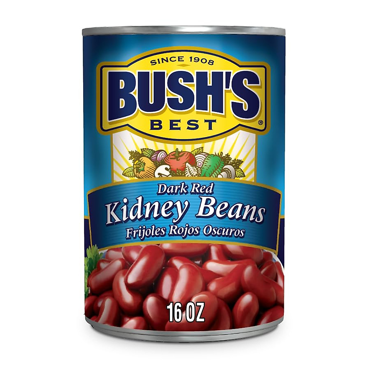 BUSH'S BEST 16 oz Canned Dark Red Kidney Beans, Source of Plant Based Protein and Fiber, Low Fat, Gluten Free, (Pack of 12)