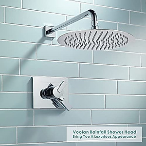 Voolan Rain Shower Head, High Flow Large Rainfall Showerhead Made of All Metal Stainless Steel, Waterfall Body Covering, Universal Wall and Ceiling Mount (12 Inch, Chrome)