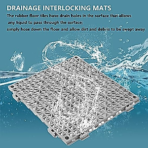 12” x 12” Drainage Interlocking Floor Tiles, 12 Pack Non-Slip Pool Deck Drain Tiles for Flooring, Soft PVC Splicing Modular Cushion Mats, Rubber Floor Tiles with Holes for Shower Basement Garage Shed
