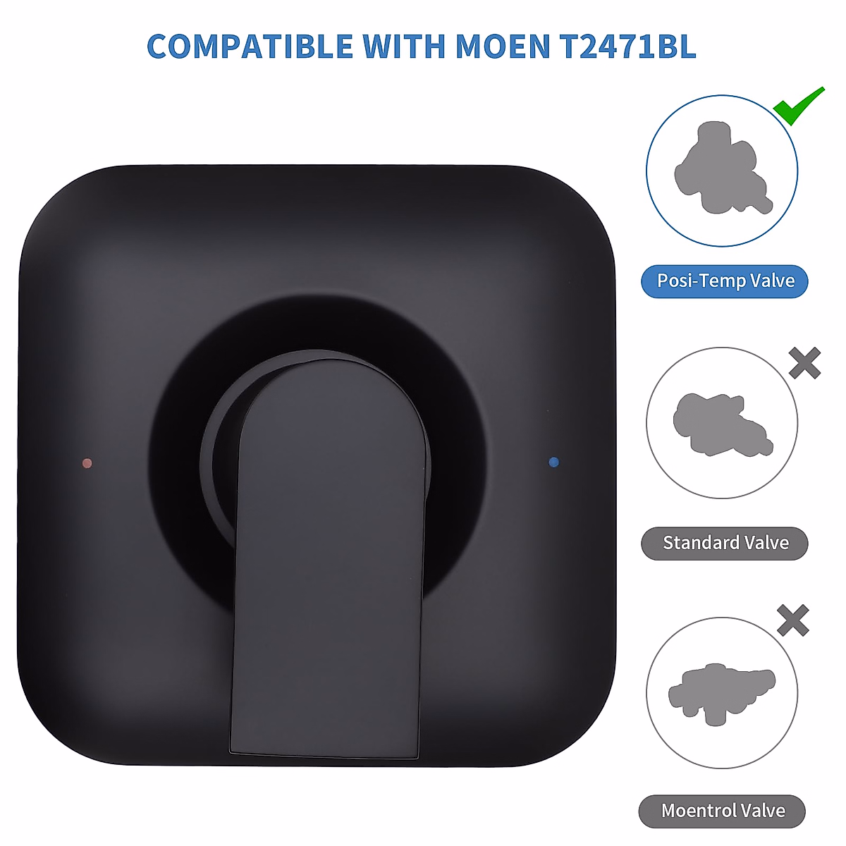 Replacement for Moen T2471BL, Shower Valve Trim Kit, Modern Shower Trim Bathroom Shower Lever Handle, Matte Black Shower Trim Kit Shower Handle, 7x7x5in