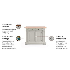 Homestyles Americana Kitchen Island with Wood Top and Drop Leaf Breakfast Bar, Storage with Drawers and Adjustable Shelves, 50 Inch Width, 49.75 inches, White and Oak