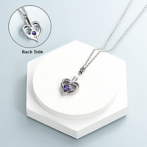 shajwo Cremation Jewelry Heart Urn Necklace for Ashes for Women Gilrs Memorial Keepsake Birthstone Pendant,Silver-Purple