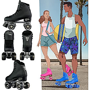 Crazy Skates Retro Roller Skates | Adjustable or Fixed Sizes | Classic Quad Skates for Women and Girls - Black (Size: Mens 12 / Womens 13)