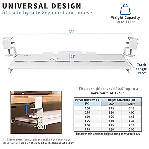 VIVO Large Height Adjustable Under Desk Keyboard Tray, C-clamp Mount System, 27 (33 Including Clamps) x 11 inch Slide-Out Platform Computer Drawer for Typing, White, MOUNT-KB05HW