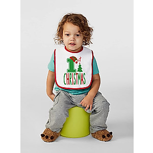 Aiden's Corner Handmade Cute Baby Holiday Christmas Bibs - Boy Girl 1st Xmas Bib (White)