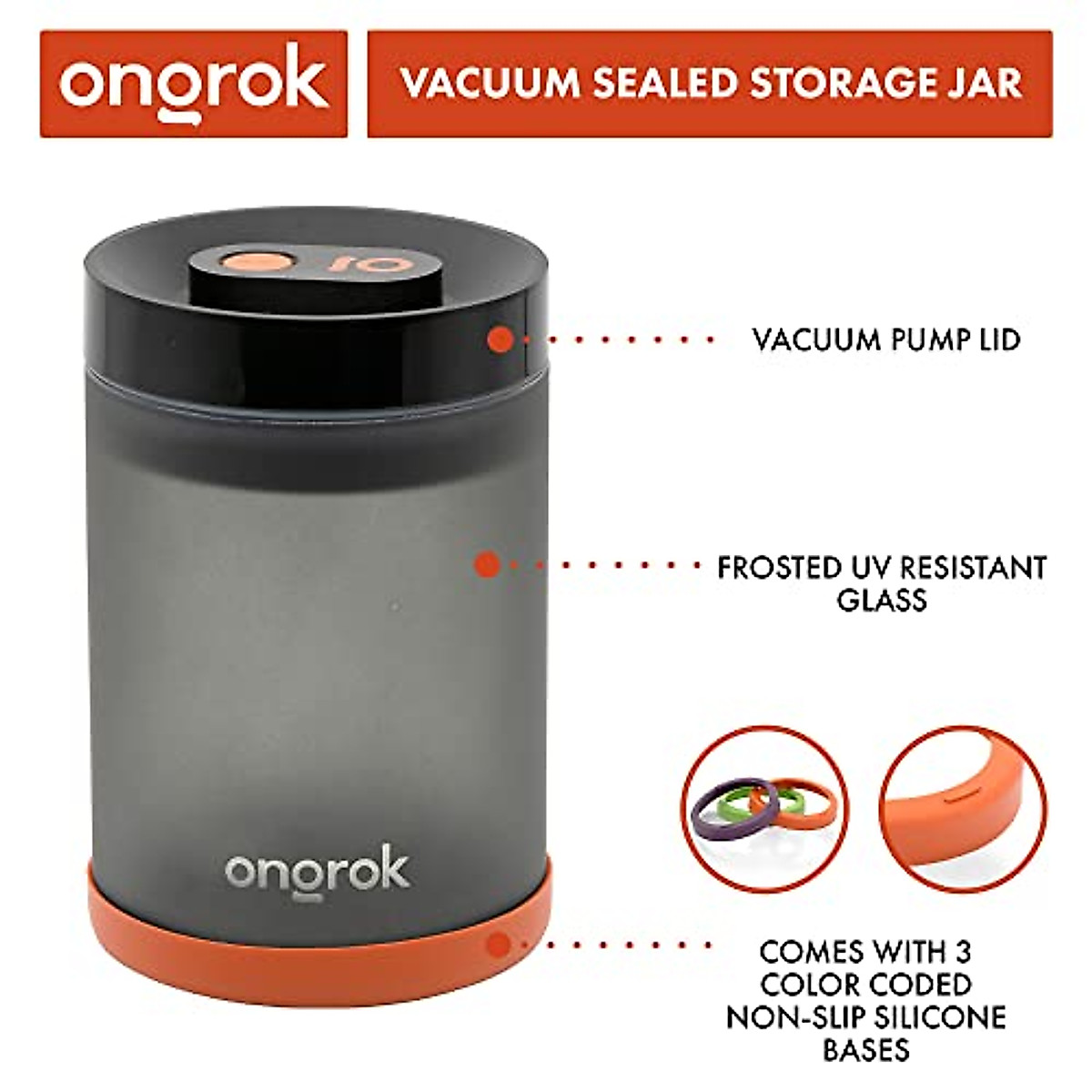 ONGROK Glass Storage Jar (800ml/2oz) with Vacuum Pump Technology, Air Proof Containers to Preserve Smell and Aroma