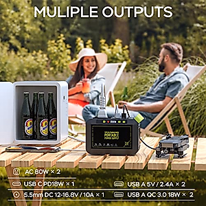 MARBERO 88Wh Portable Power Station 24000mAh Camping Solar Generator(Solar Panel Not Included) Lithium Battery Power 110V/80W AC, DC, USB QC3.0, LED Flashlight for CPAP Home Camping Emergency Backup