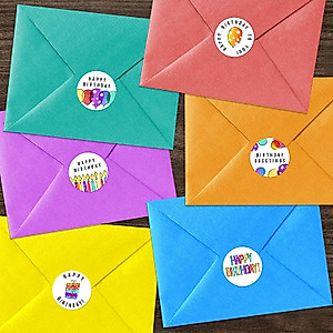 Modern, Vibrant Watercolor Birthday Stickers / 6 Bright Birthday Designs / 500 Colorful Rainbow Birthday Labels / 1.5" Happy Birthday Envelope Seals