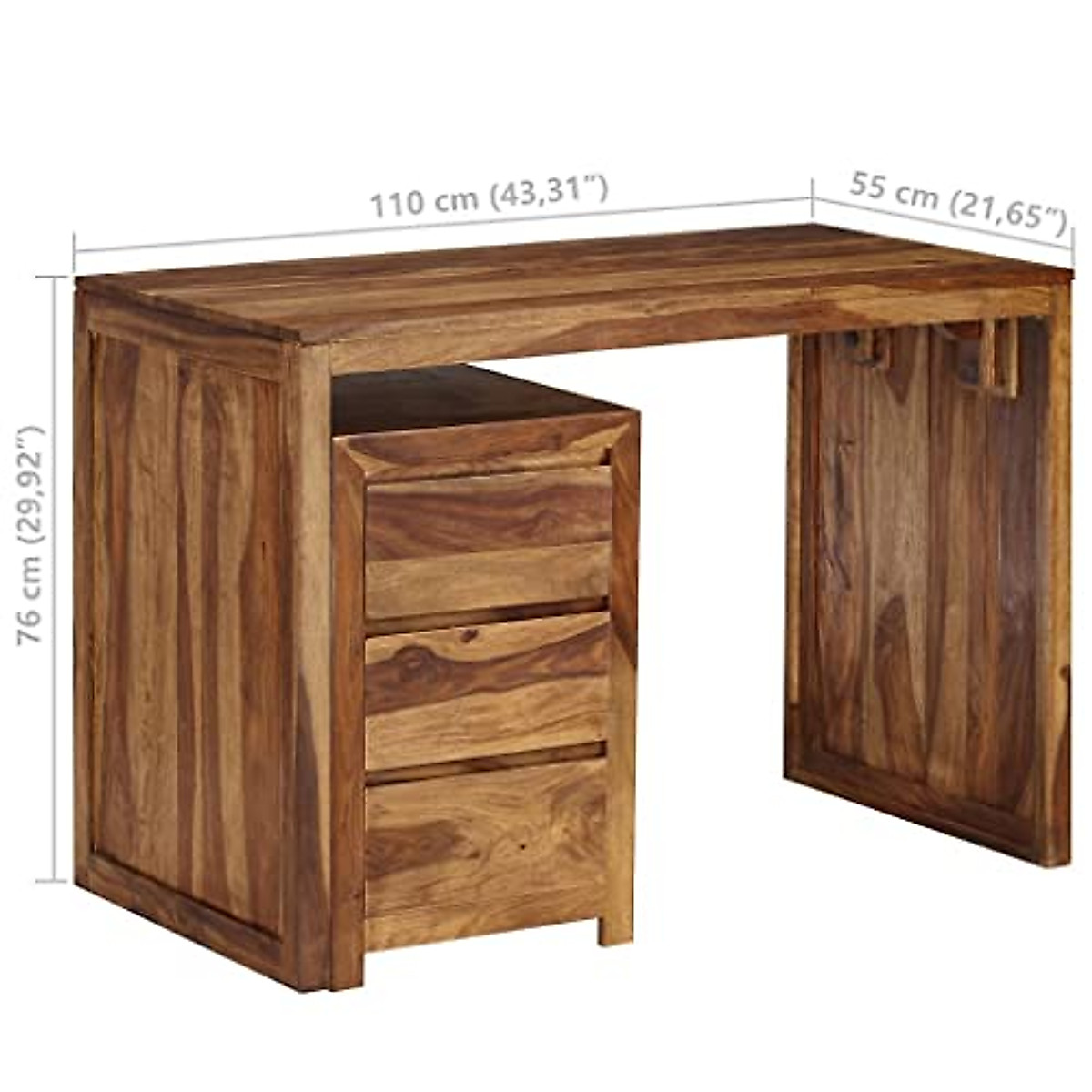 vidaXL Solid Sheesham Wood Writing Table Home Indoor Wooden Farmhouse Rectangular Storage Computer Study Writing Desk Office Furniture