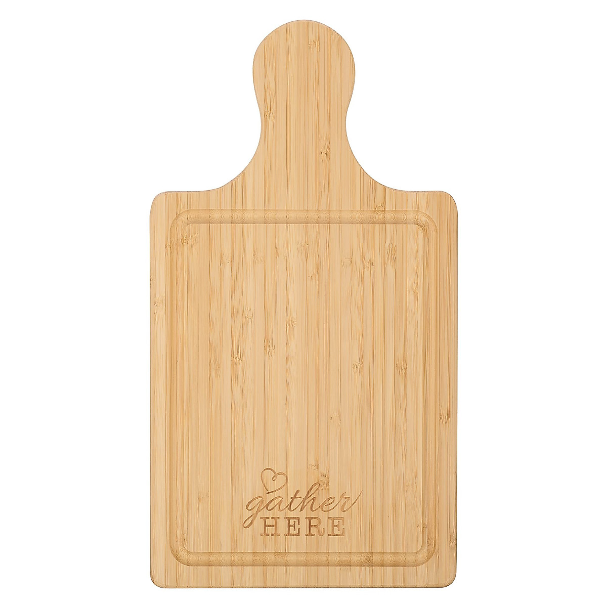 Engraved Bamboo Wood Cutting Board w/Handle | Gather Here | Mini Charcuterie Board/Appetizer Serving Tray Inspirational Home and Kitchen Décor, Small