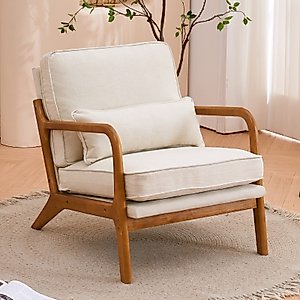 pazezog Accent Chair for Living Room, Mid-Century Modern Upholstered Armchair with Pillow,Reading Arm Chair,Comfy Accent Chair for Bedroom