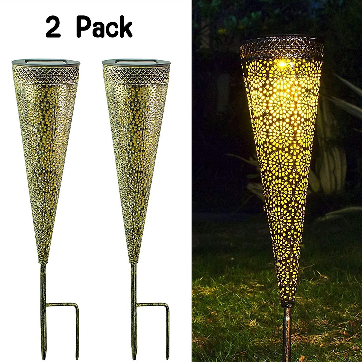 YAOLUU Outdoor Light 2pcs Outdoor Solar Lights, Metal Cone Solar Lights, Outdoor Solar Garden Lights, Projection Lights, Home Garden Decoration Accessories Outdoor Lighting