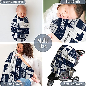 MeMate Personalized Woodland Baby Blankets, Baby Woodland Blanket Custom Name, Deer Baby Blankets for Boys Girls, Baby Bear Wolf Blanket for Baby Shower Newborn Infant Son Toddlers
