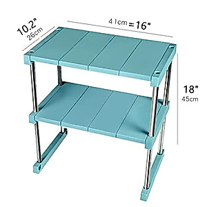 2-Tier Kitchen Counter Top and Cabinet Organizer Layered Shelf Detachable Partition Storage Rack for Kitchen, Cabinet, Bathroom (lake blue)