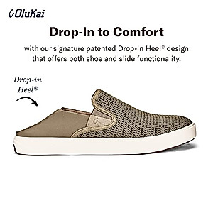 OLUKAI Lae'ahi Men's Slip On Sneakers, Lightweight Barefoot Feel & Breathable Mesh, Water Resistant Heel & Wet Grip Rubber Soles, Removable Gel Insert, Clay/Clay, 10.5