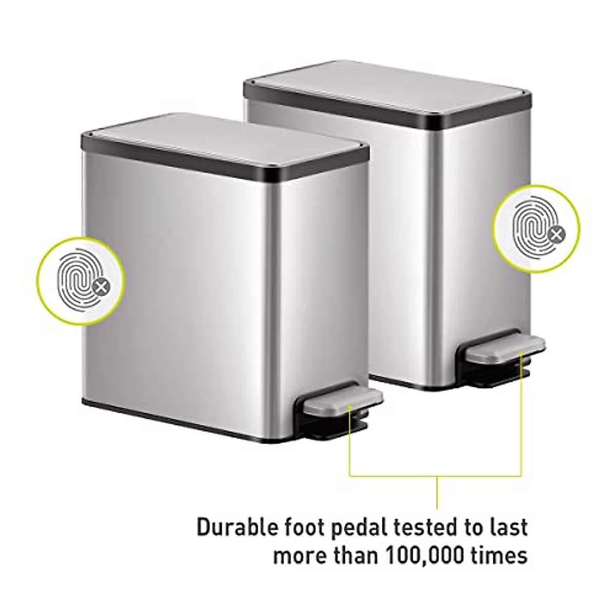 EKO EcoCasa II Space Saving Bathroom Trash Can Combo Set, (2) 6 Liter Stainless Steel Trash Bins