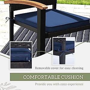 Outsunny 7 Pieces Patio Dining Set with Space-Saving Design, Wicker Patio Furniture Set Outdoor Dining Set with Acacia Wood Table Top, Cushions, for Backyard, Balcony, Garden, Deck, Black