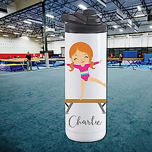 AVITO Personalized Gymnastics Gift - Stainless Steel - 18 oz Tumbler with Water Bottle Lid & Attached Straw - Kids Tumbler - Gymnast Cup - Gift for Toddlers - Gymnastics