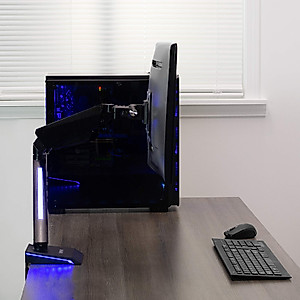 VIVO Premium Single 17 to 32 inch Gaming Pneumatic Monitor Arm Clamp-on Desk Mount Stand with Blue LED Lights, Max VESA 100x100, Black STAND-GM1BB