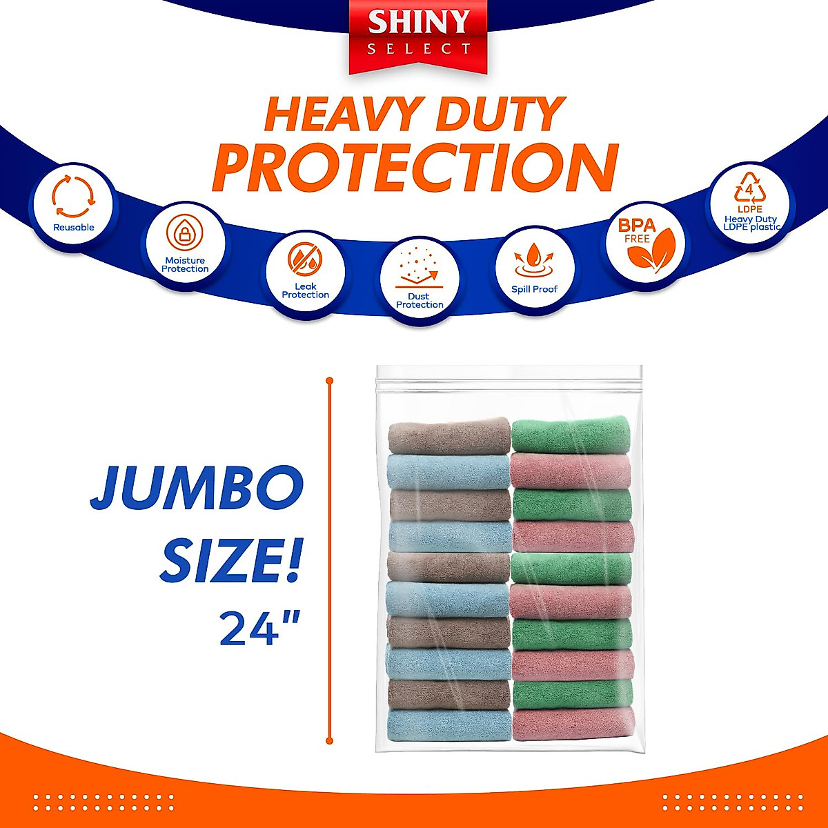 SHINY SELECT [ 12 COUNT ] 5 Gallon Double Zipper Jumbo Bags, 18x24 inches,12 Count Heavy Duty Storage Bag for Clothing, Bedding, Shoes, Pillows, Pet Supplies, Crafts, Books, Magazines, Toys