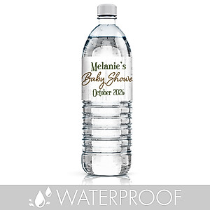 DISTINCTIVS Personalized Woodland Bear Baby Shower Water Bottle Labels - Customizable Waterproof Wrappers - 24 Stickers