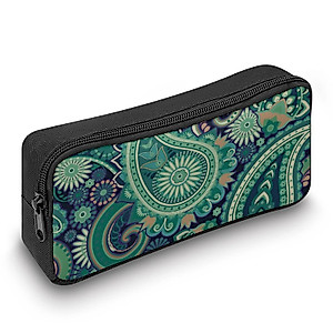 Green Paisley Pattern Pencil Case Stationery Pen Pouch Portable Makeup Storage Bag Organizer Gift